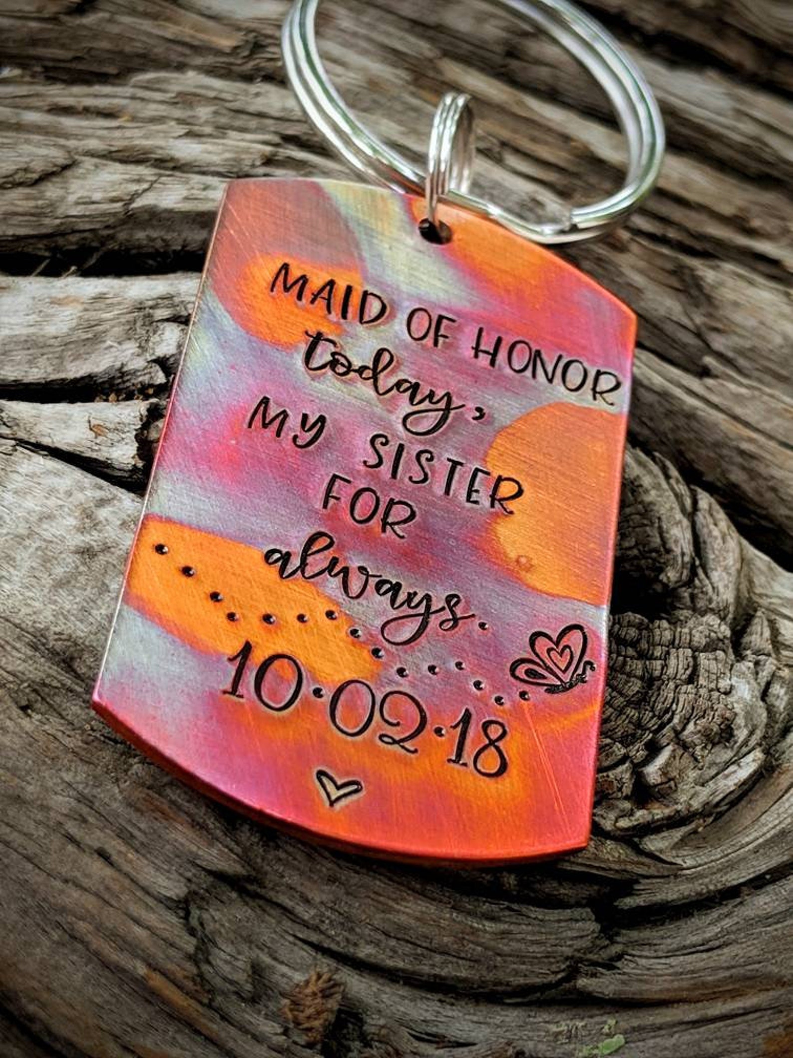 Personalized Hand Stamped Maid of Honor Keychain. Flame - Etsy