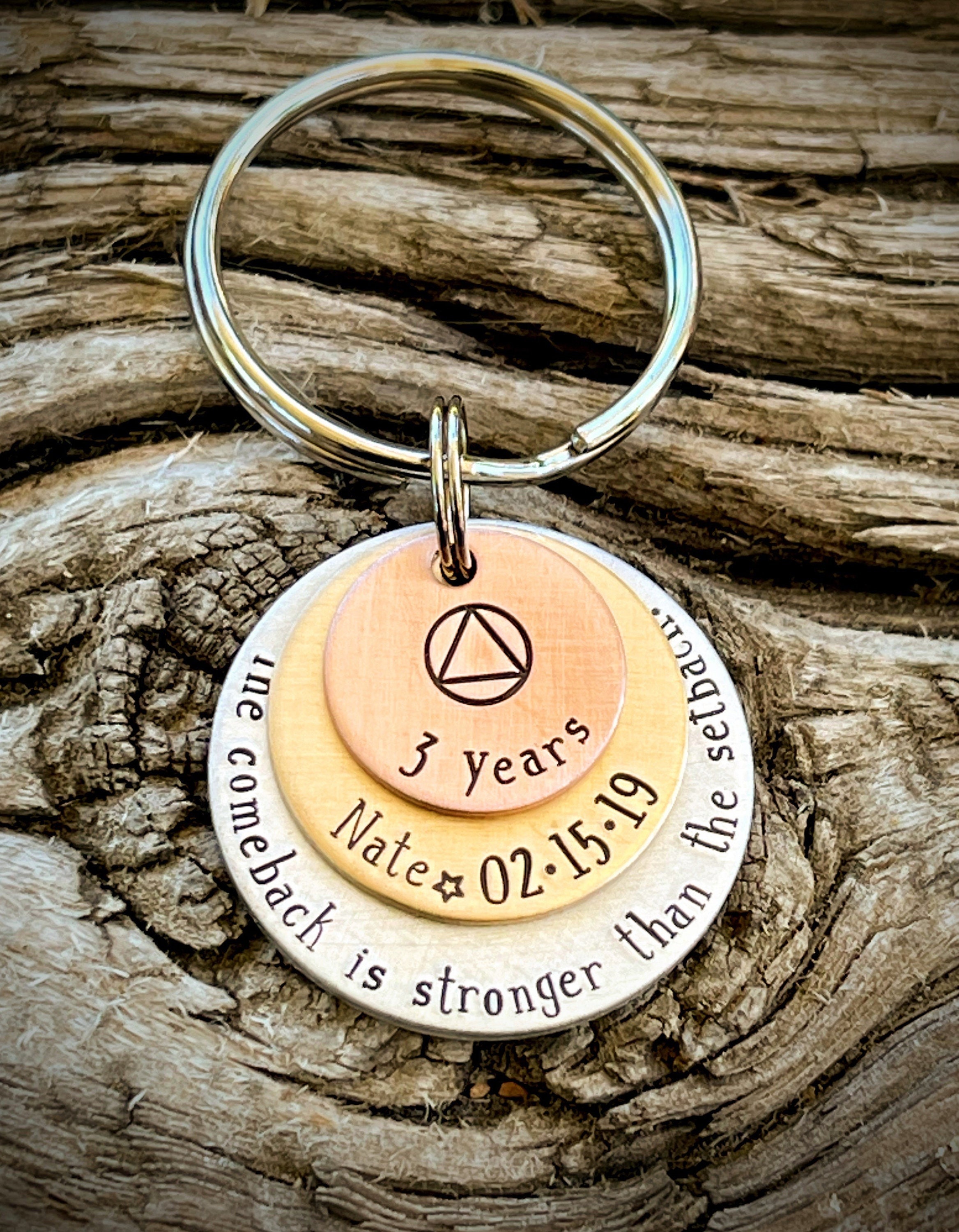 Personalized Hand Stamped Sobriety Keychain. Sober Anniversary - Etsy