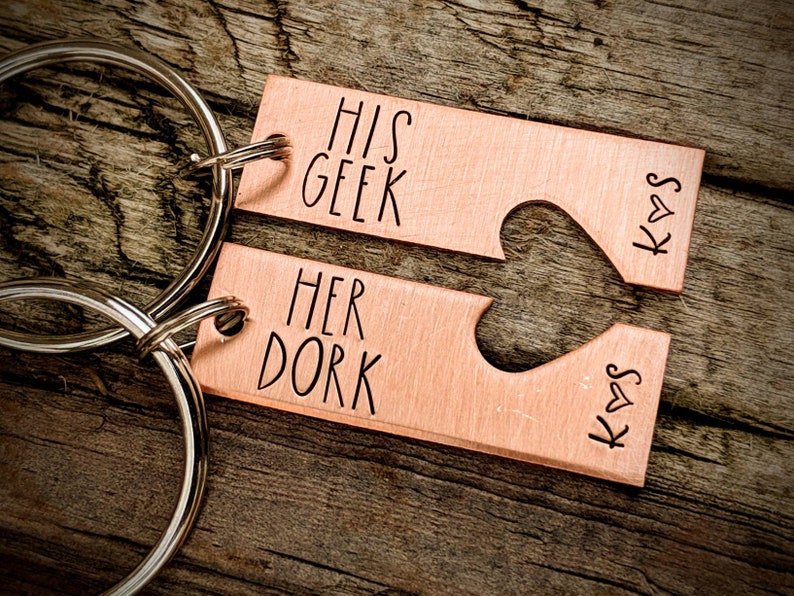 Personalized Hand Stamped Matching Set Couples Keychains. Valentines ...