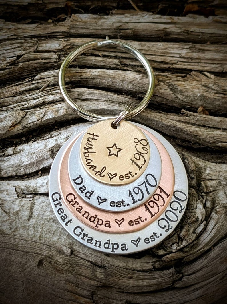 Personalized hand stamped great grandfather keychain. Custom | Etsy