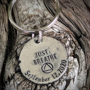 Personalized Hand Stamped Sobriety Keychain. Custom Sober Birthday Gift ...