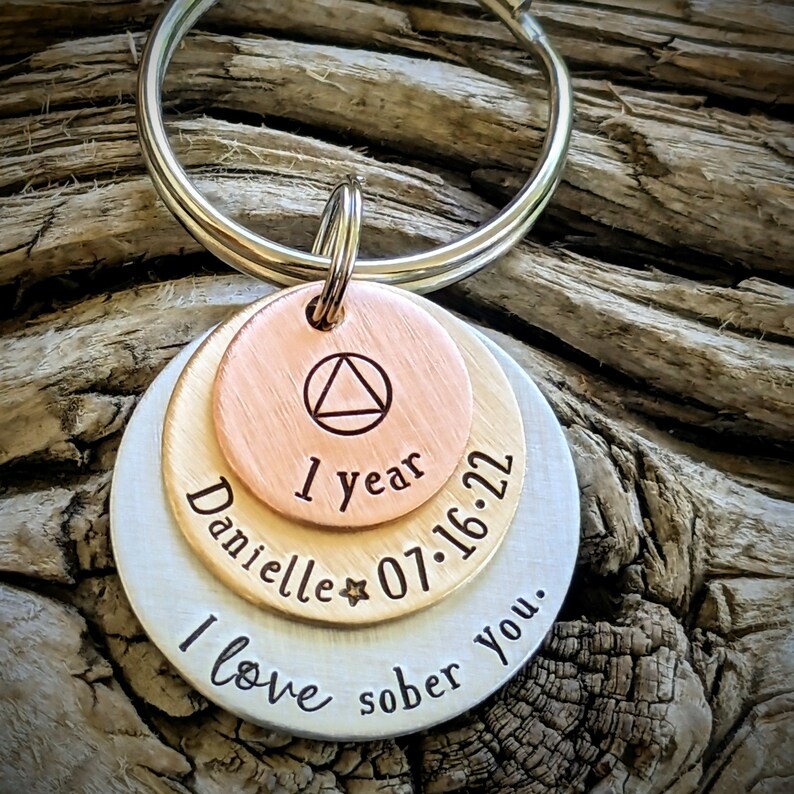 Personalized Hand Stamped Sobriety Keychain. Sober Anniversary Gifts ...