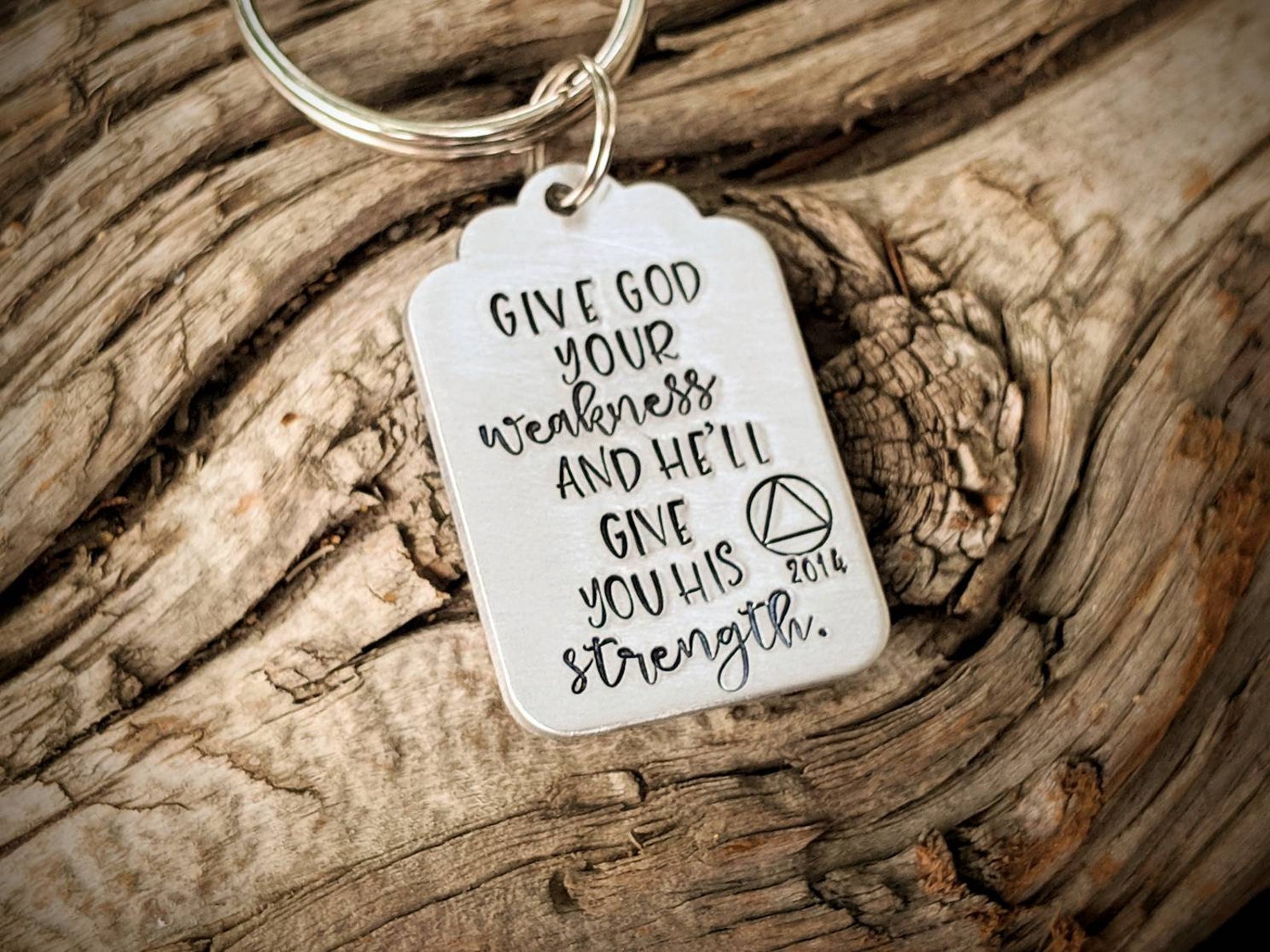 Personalized Hand Stamped Sobriety Keychain. Addiction | Etsy