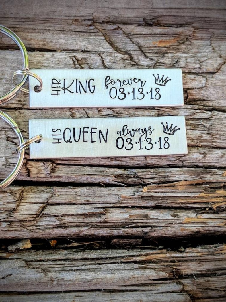 Personalized hand stamped MATCHING SET couples keychains. | Etsy