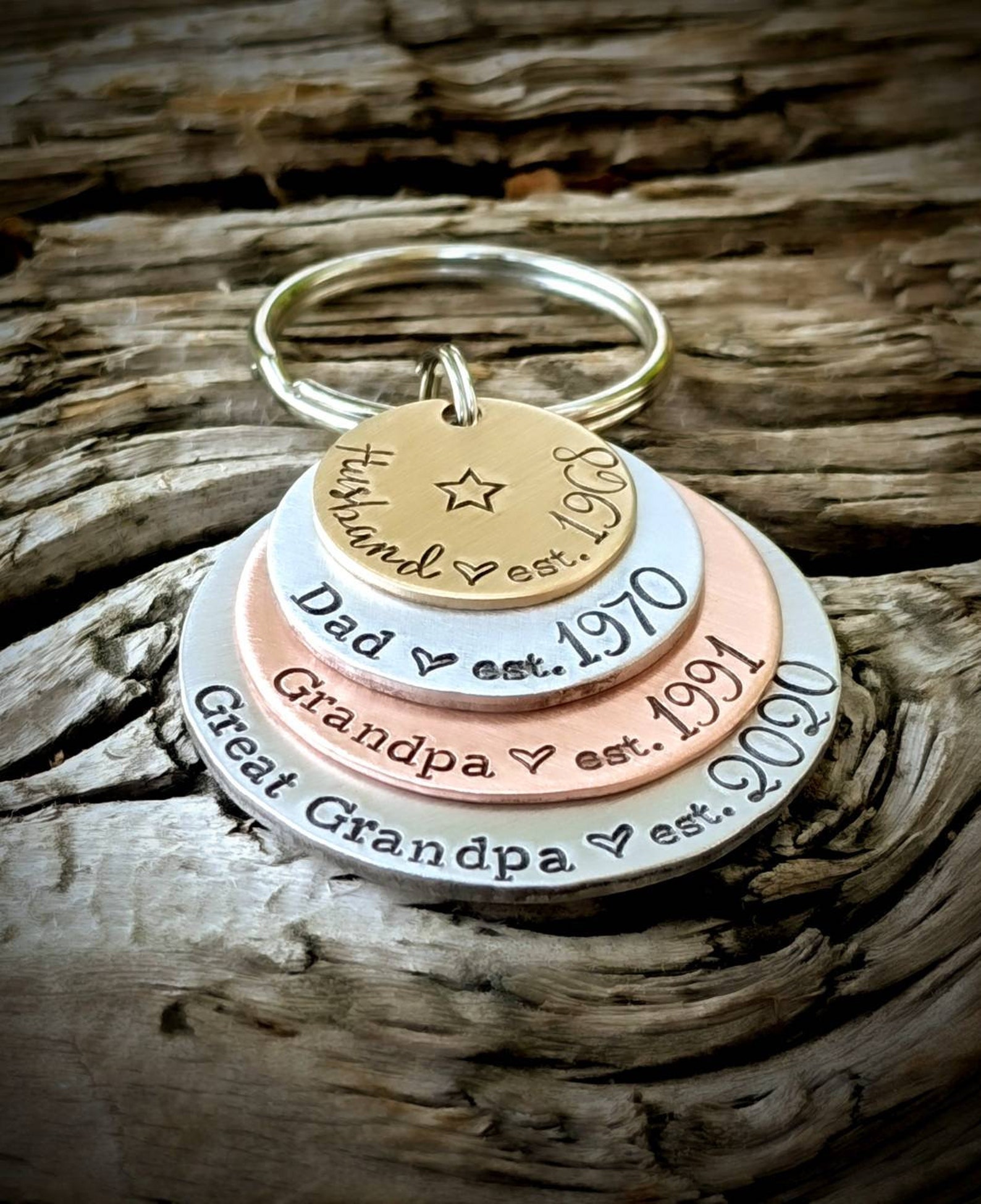 Personalized hand stamped great grandfather keychain. Custom | Etsy