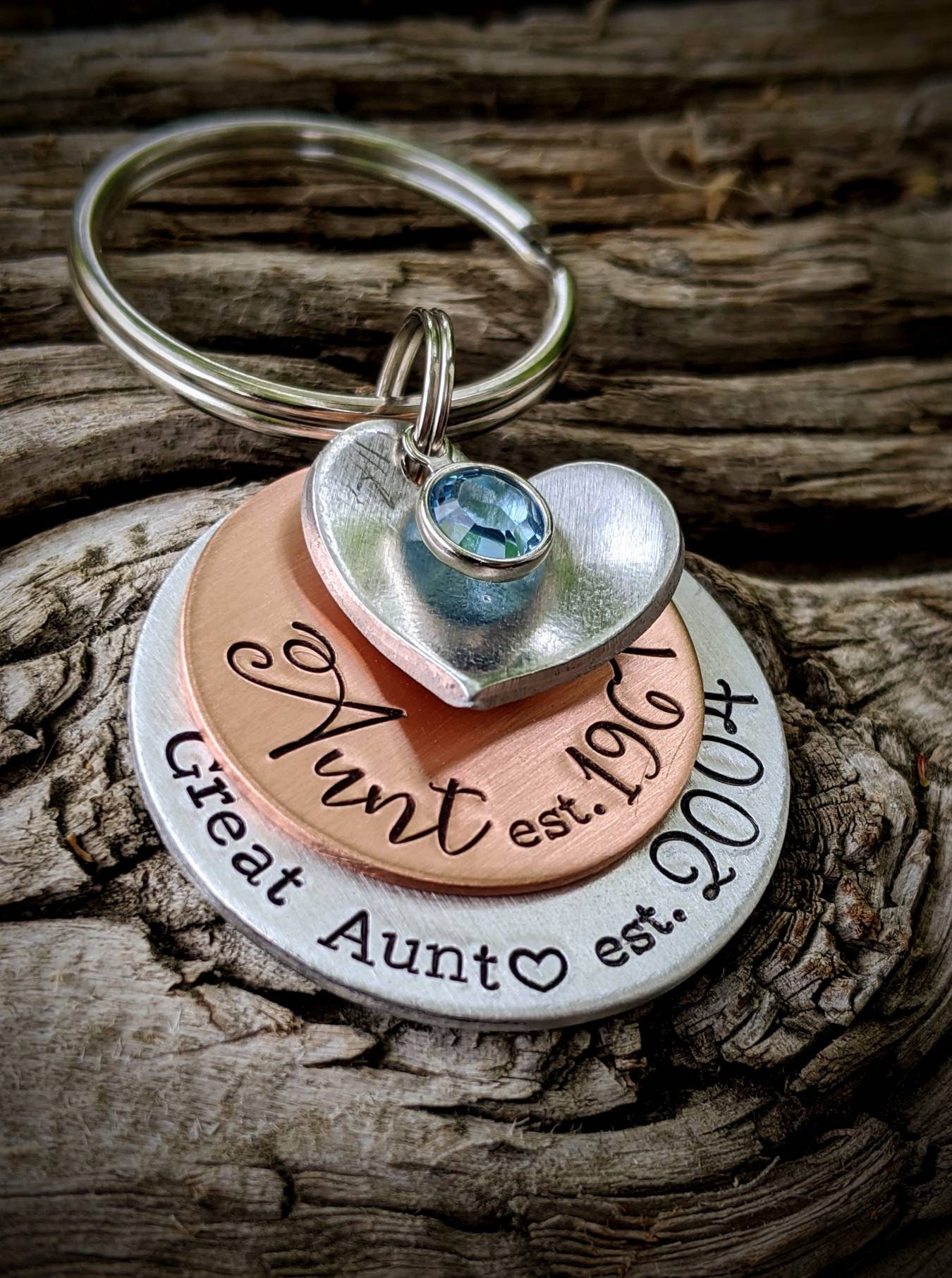 Personalized Hand Stamped Great Aunt Keychain. Auntie Gift. Gift for ...