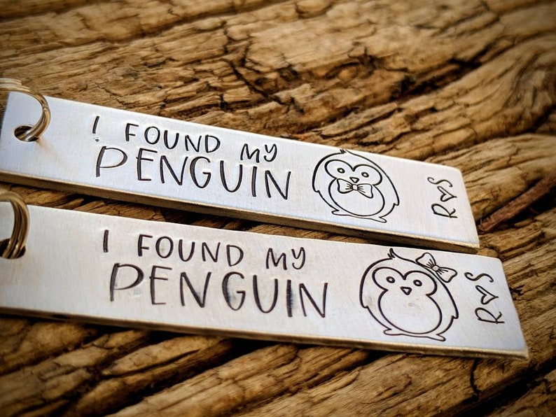 Personalized Penguin Keychains. Hand Stamped Couples Gift Set. Custom ...