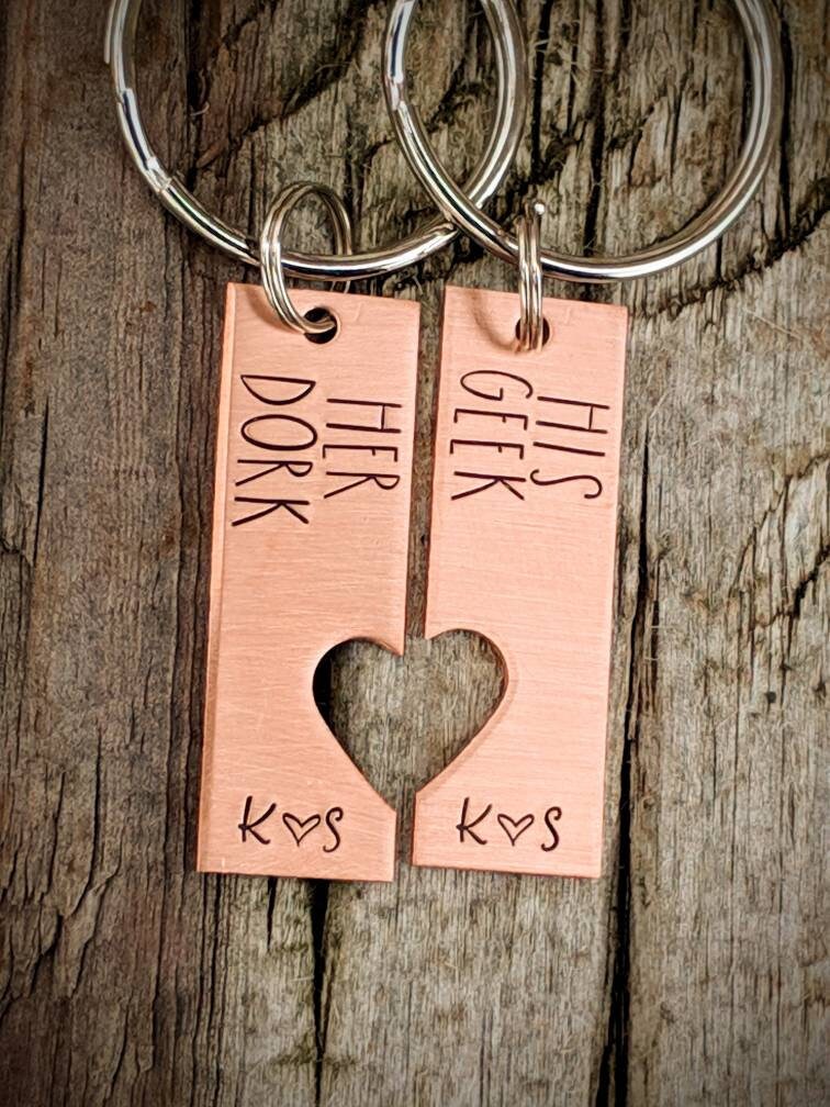 Personalized Hand Stamped Matching Set Couples Keychains. | Etsy
