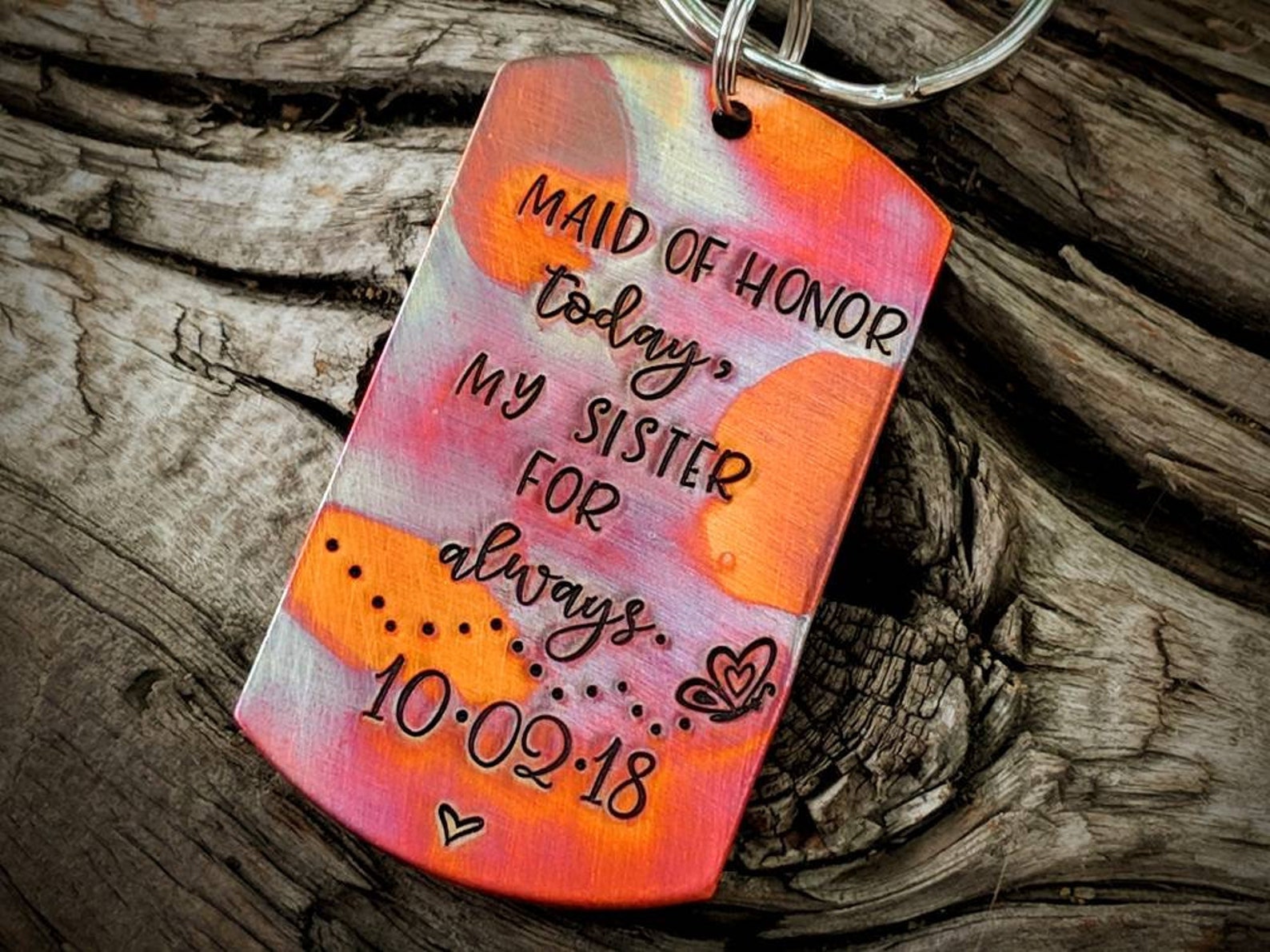 Personalized Hand Stamped Maid of Honor Keychain. Flame - Etsy