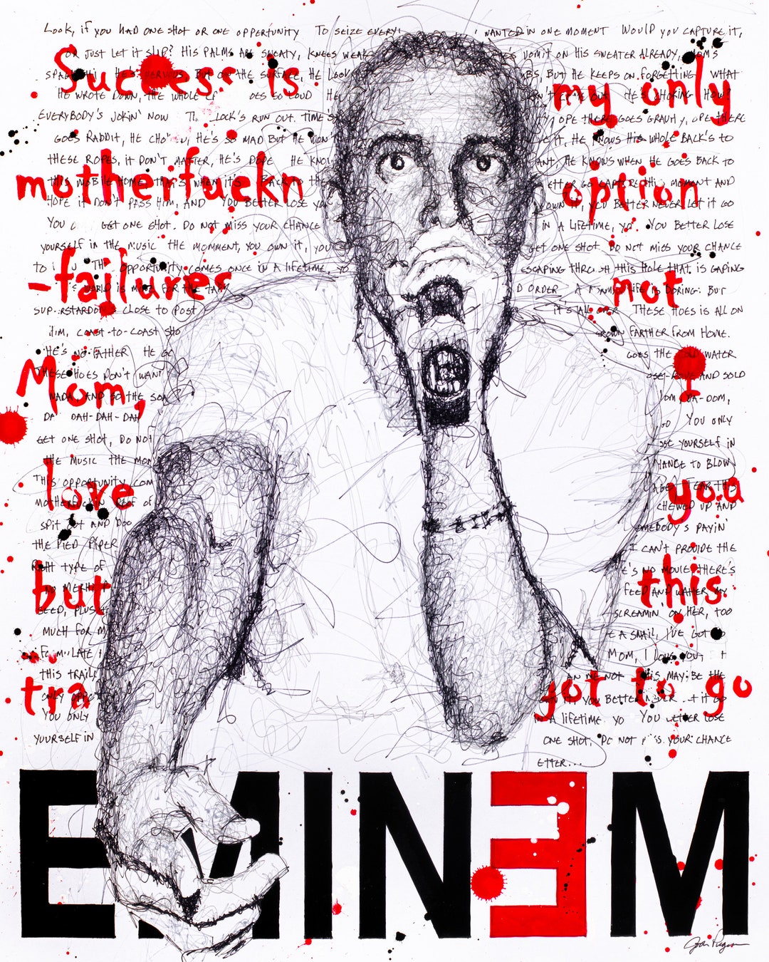 Eminem Print of Original Ink Drawing - Scribble Art - Etsy