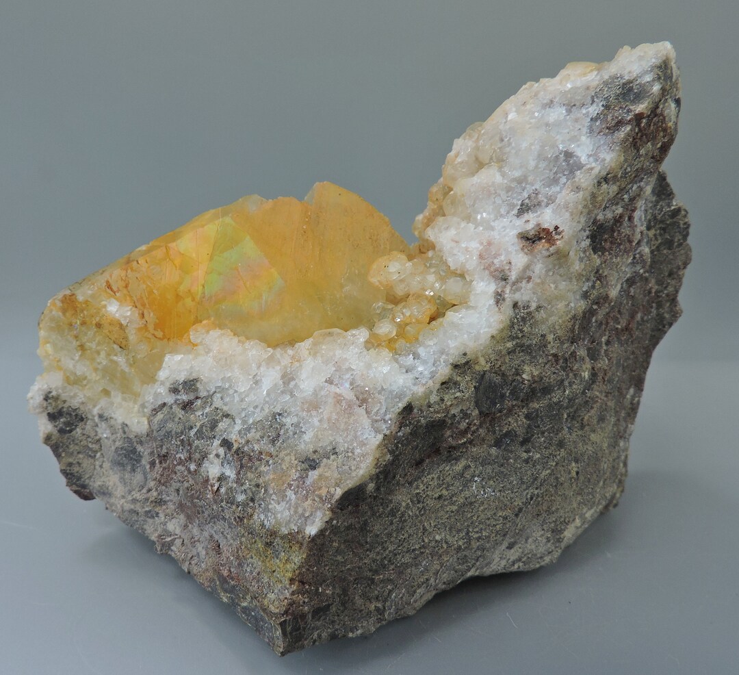 Golden Calcite With a Rainbow From Belgium – Cabinet Size - Etsy