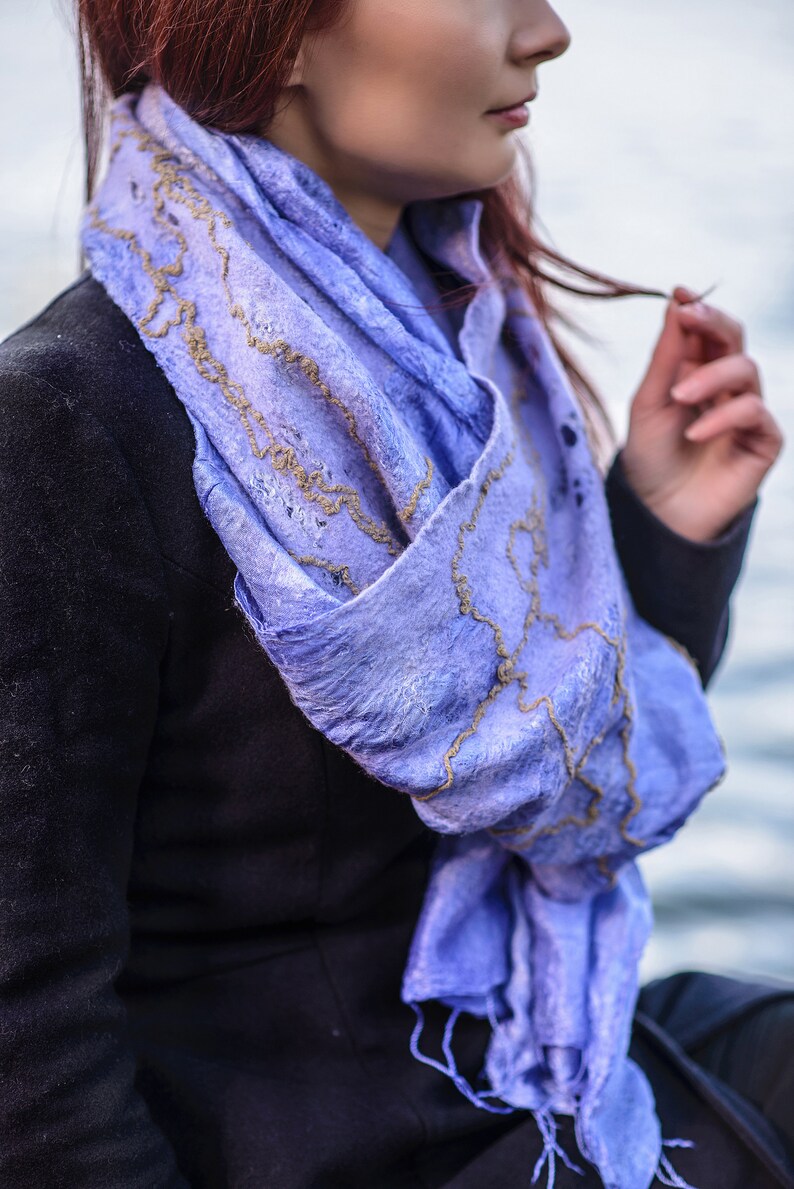 Elegant Purple Scarf for Woman Violet Purple Silk Scarf With Wool Light ...