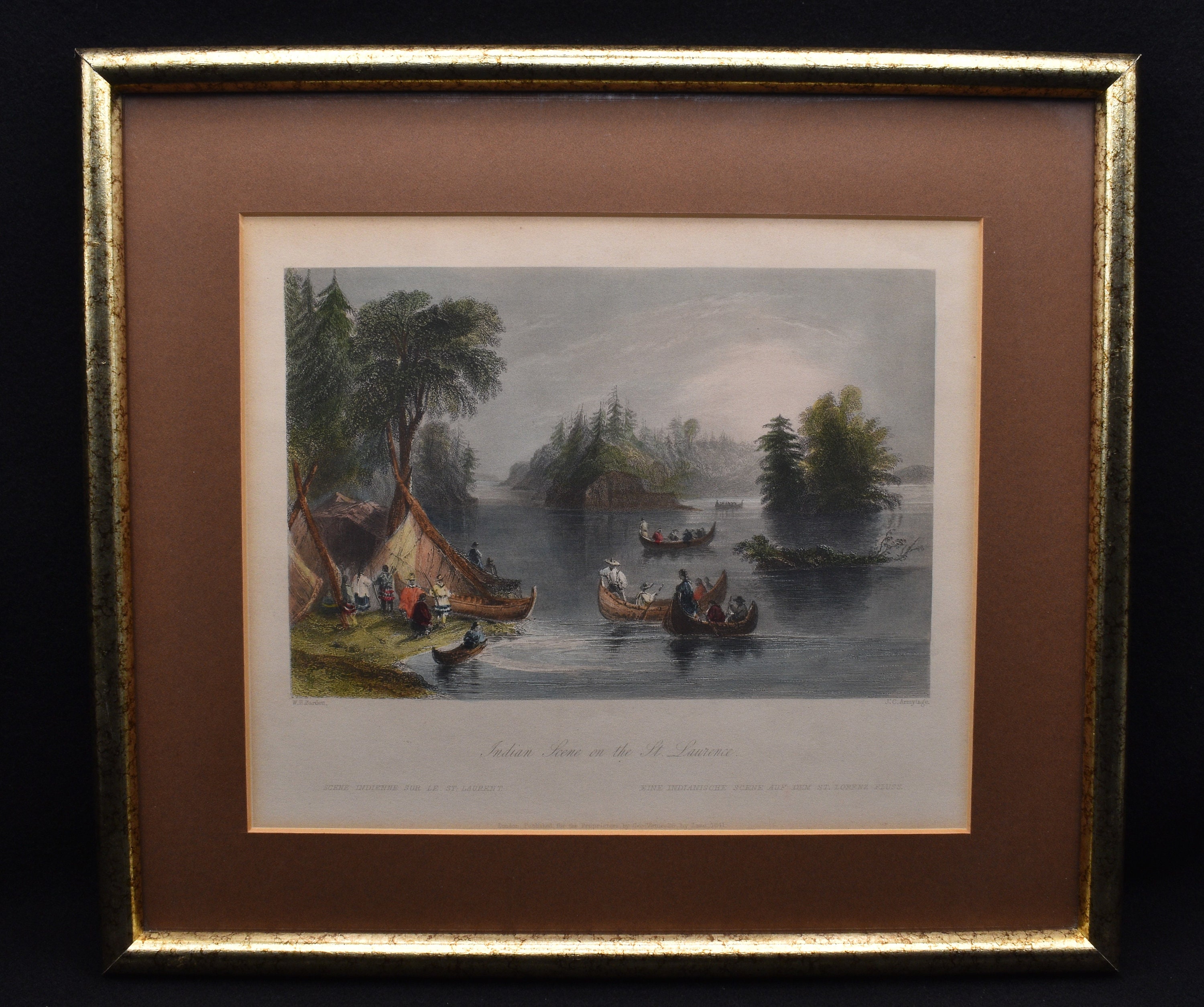 Antique 1841 W.H. Bartlett Engraving Print - 'Indian Scene on the St ...