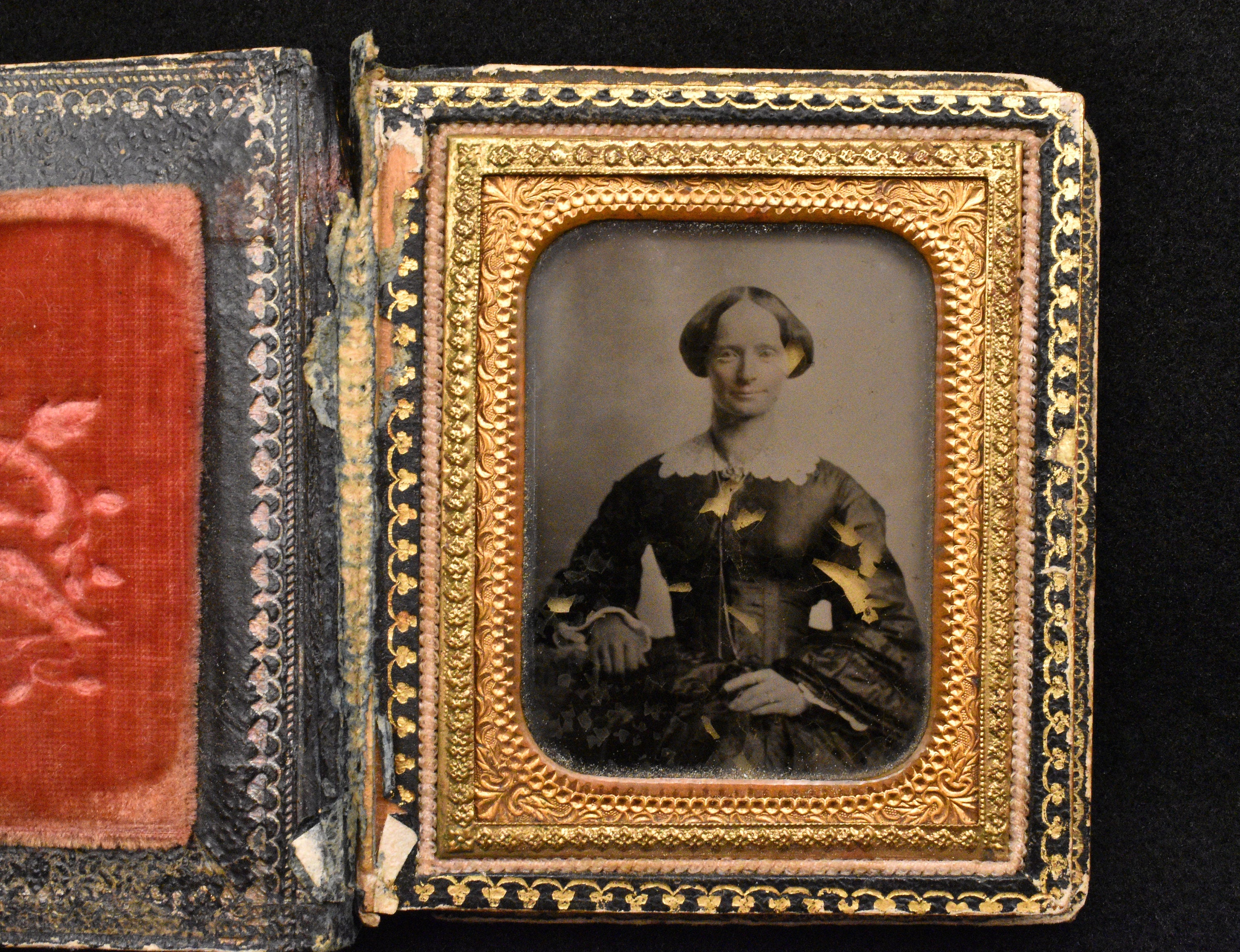 Rare Antique Ambrotype in Mother of Pearl and Enamel Case