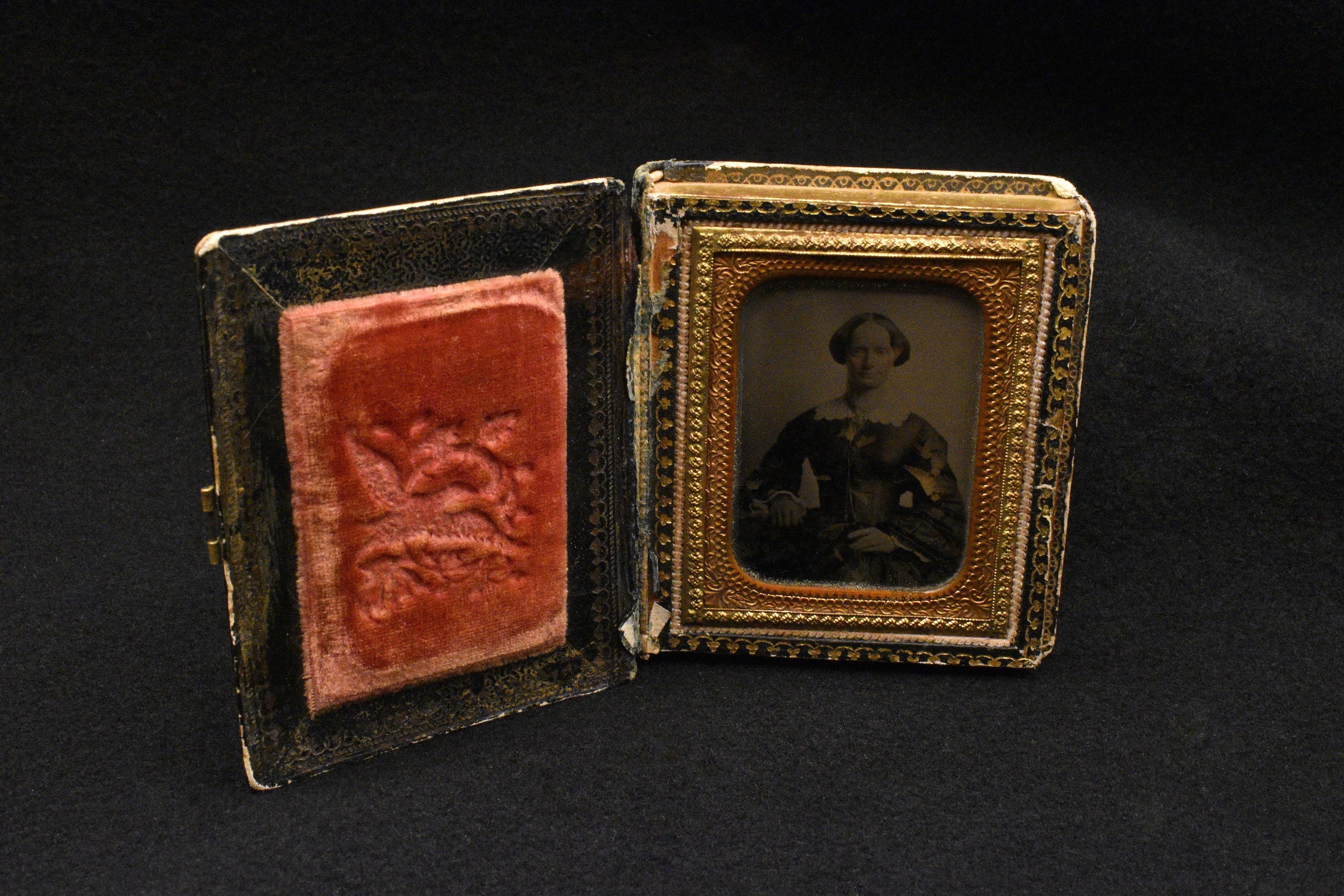 Rare Antique Ambrotype in Mother of Pearl and Enamel Case