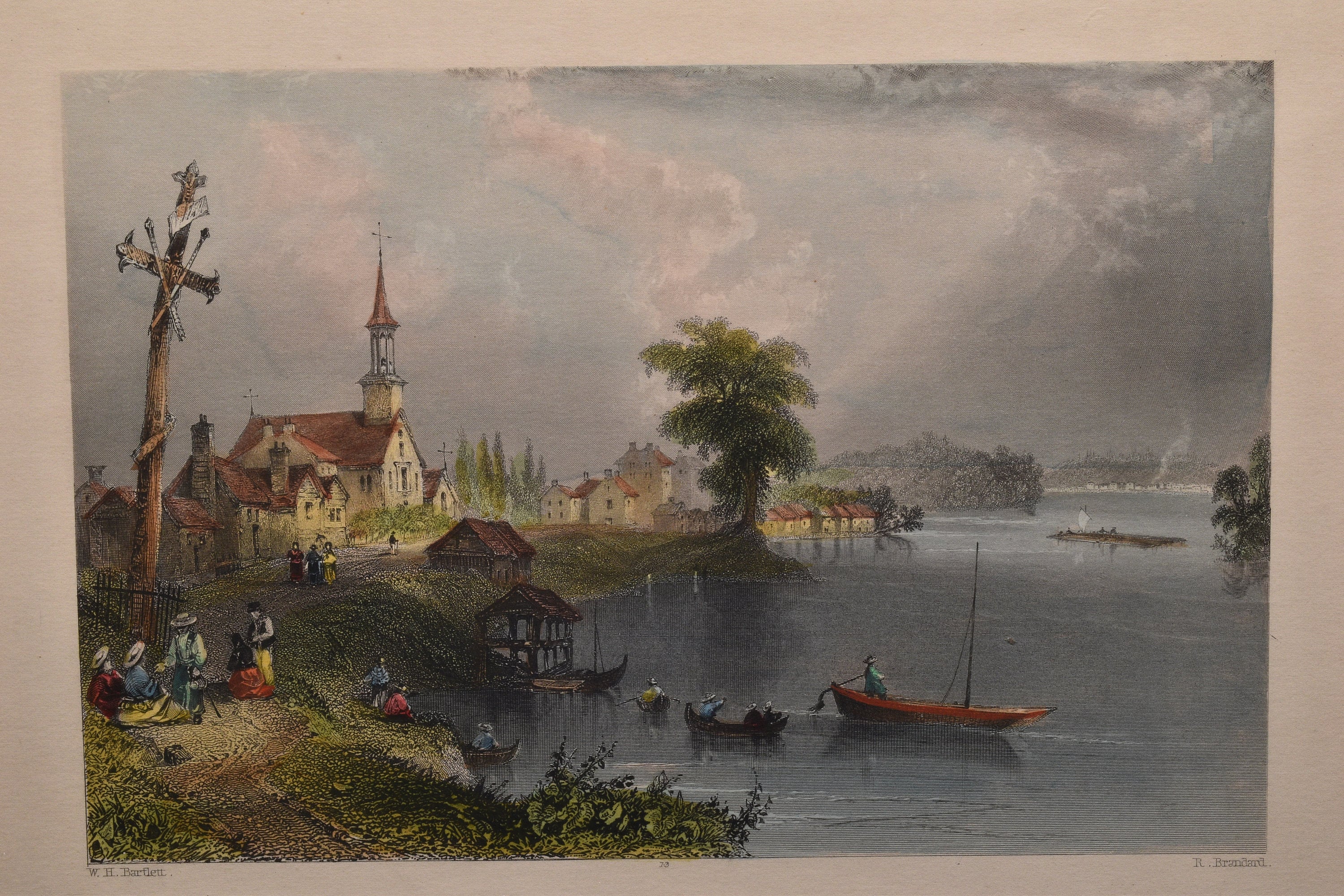 Antique 1840 W.H. Bartlett Engraving/Etching Print - 'Village of Cedars ...