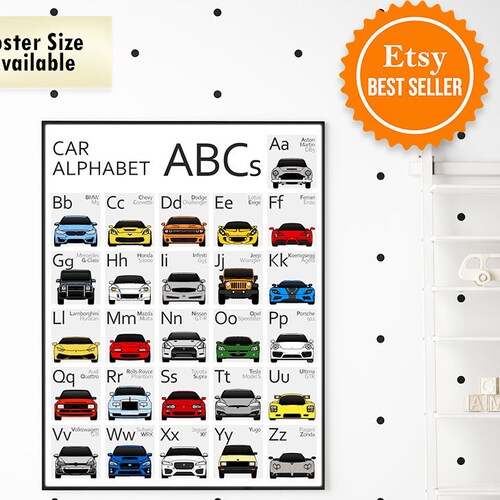 ABC Alphabet Car Nursery Car Poster Children and Kids | Etsy