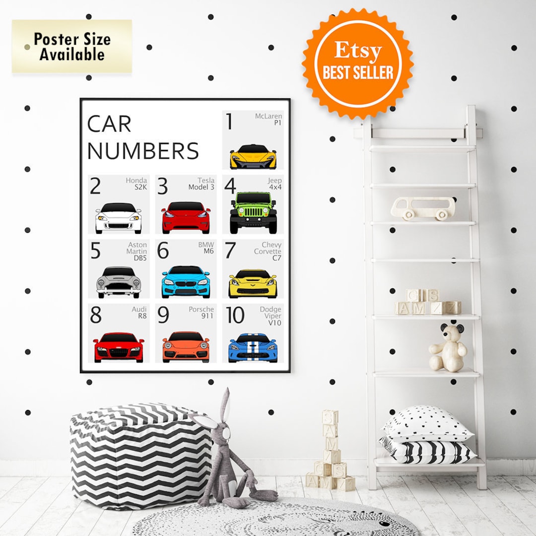 Car Nursery 123 Number Car Poster Print Wall Art for Babies and Kids ...