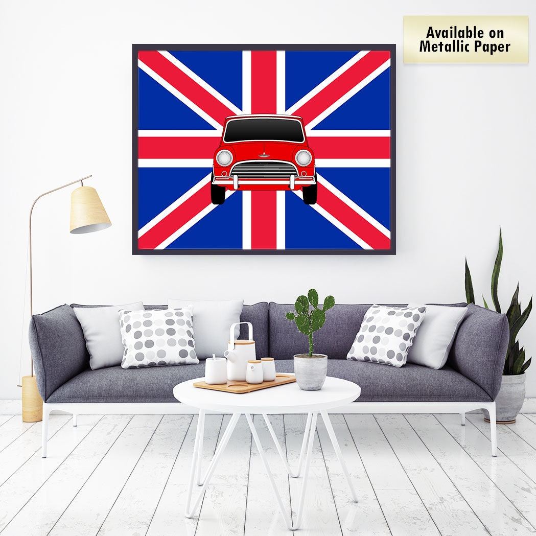Austin Mini Classic Car mini Cooper on Union Jack Flag | Etsy
