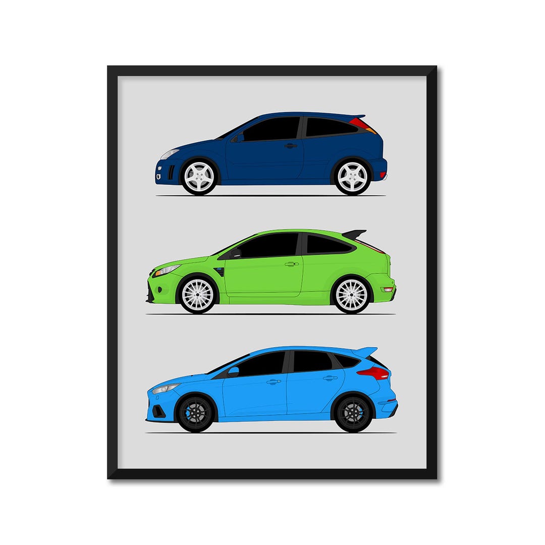 Ford Focus RS Generations Poster (side Profile) Print Wall Art Handmade ...