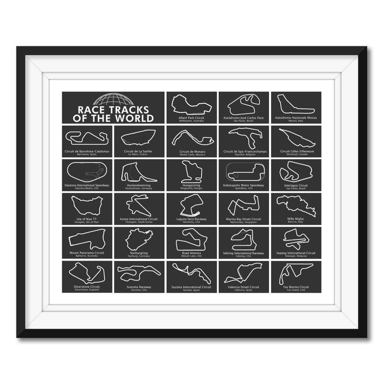 Race Track Circuits of the World Racing Poster for Formula, Stock Car ...