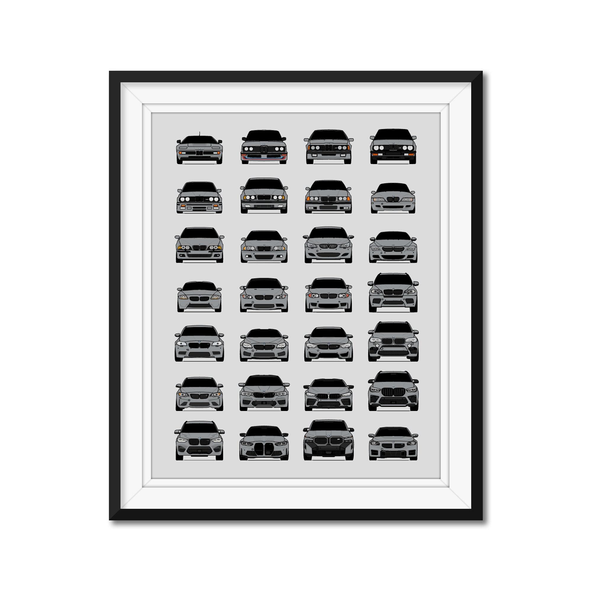 BMW M Car History Car Poster Print Wall Art of All BMW M Series Cars ...