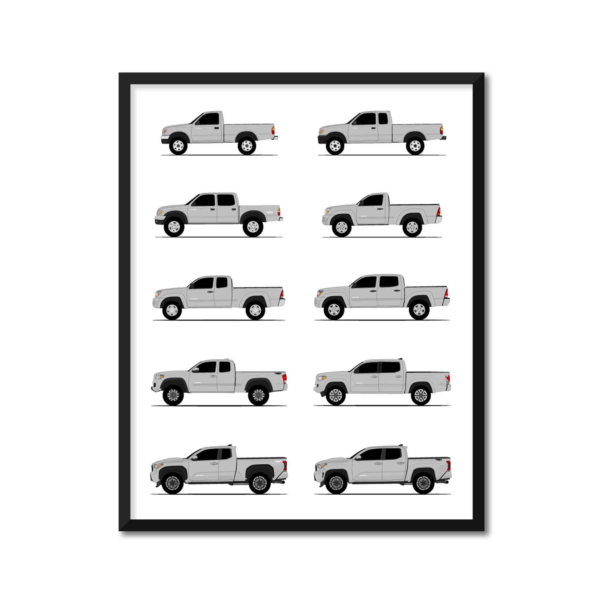 Toyota Tacoma Pickup Truck Generations Poster (side Profile) Print Art ...