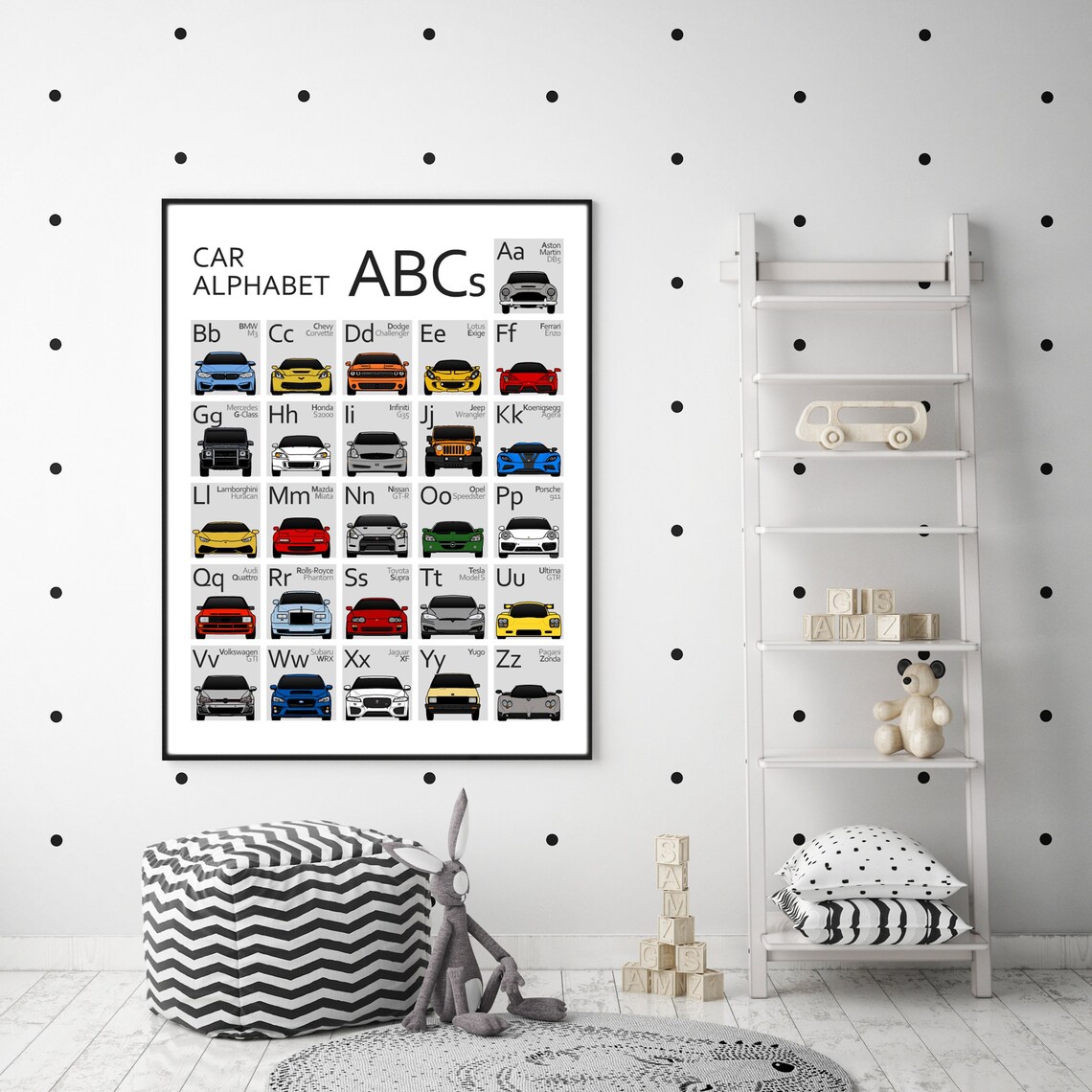 Car Nursery ABC Alphabet Car Poster Print Wall Art for Babies | Etsy