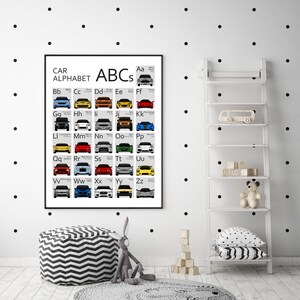 Car Nursery ABC Alphabet Car Poster Print Wall Art for Babies and Kids ...