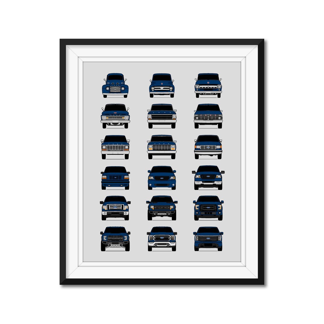 Ford F-150 Generations Car Poster Print Wall Art History and Evolution ...