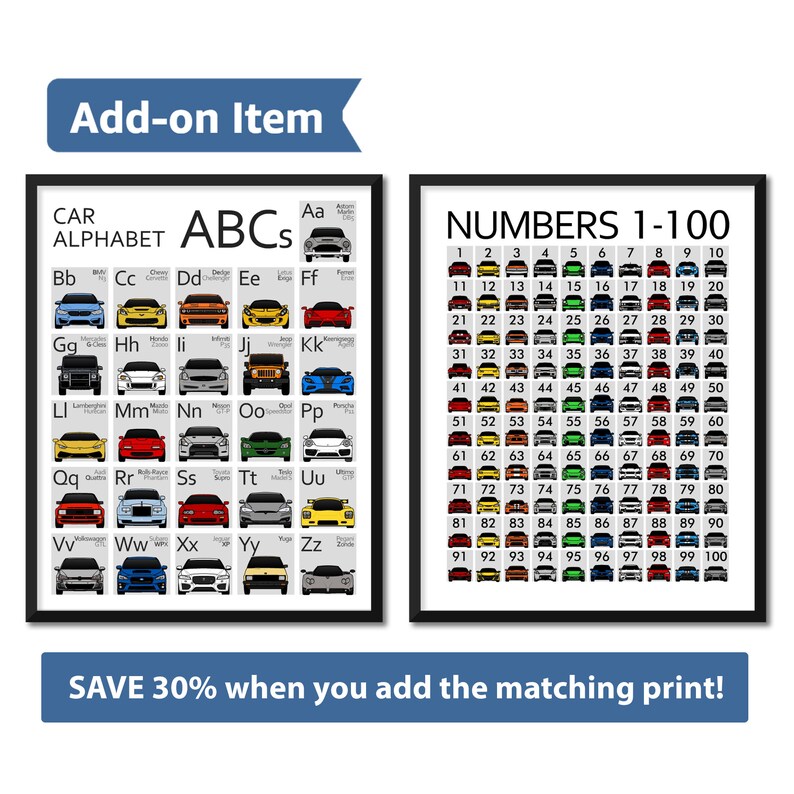 Numbers 1-100 Car Poster Chart for Toddlers Kids Nursery - Etsy