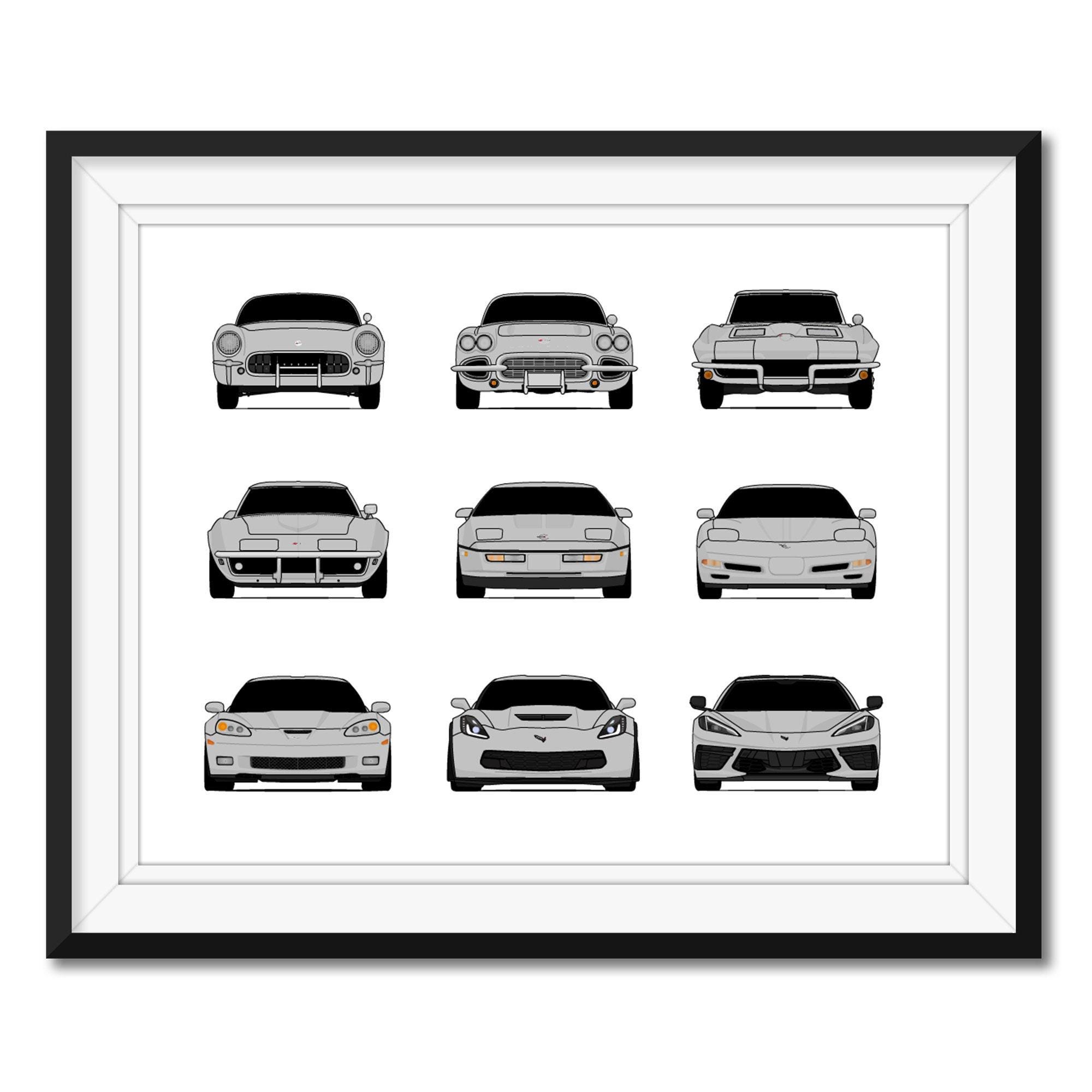 Chevy Corvette Generations (C1 C2 C3 C4 C5 C6 C7 C8) Car Poster Print ...