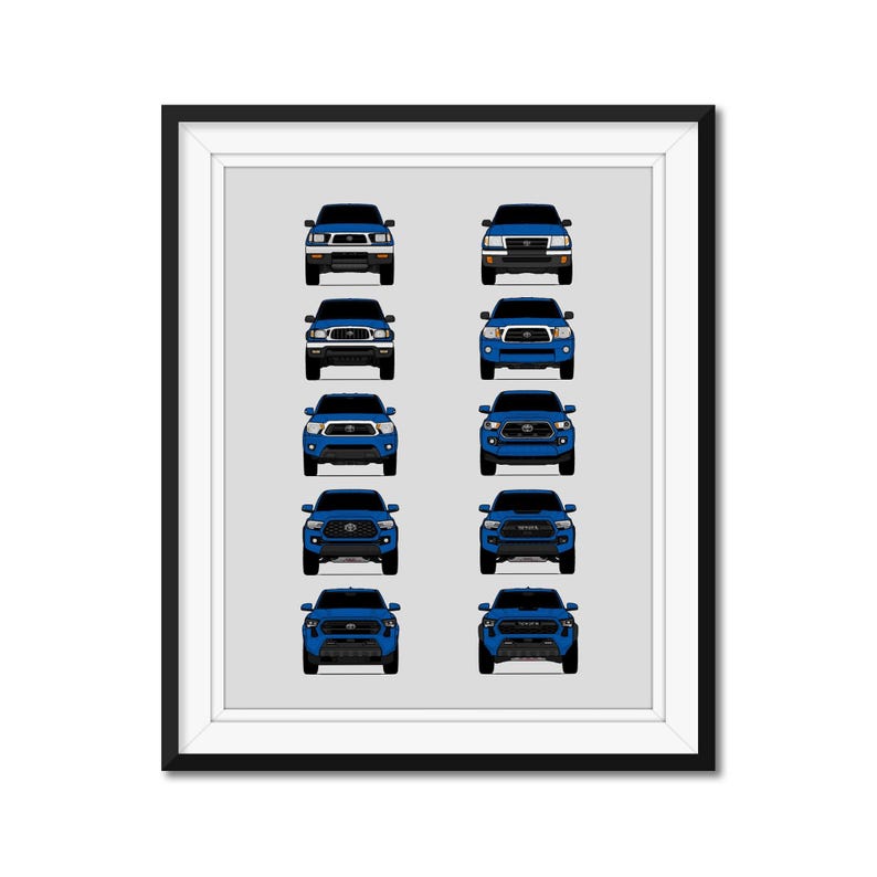 Toyota Tacoma Generations car Poster Print Wall Art of the History and ...