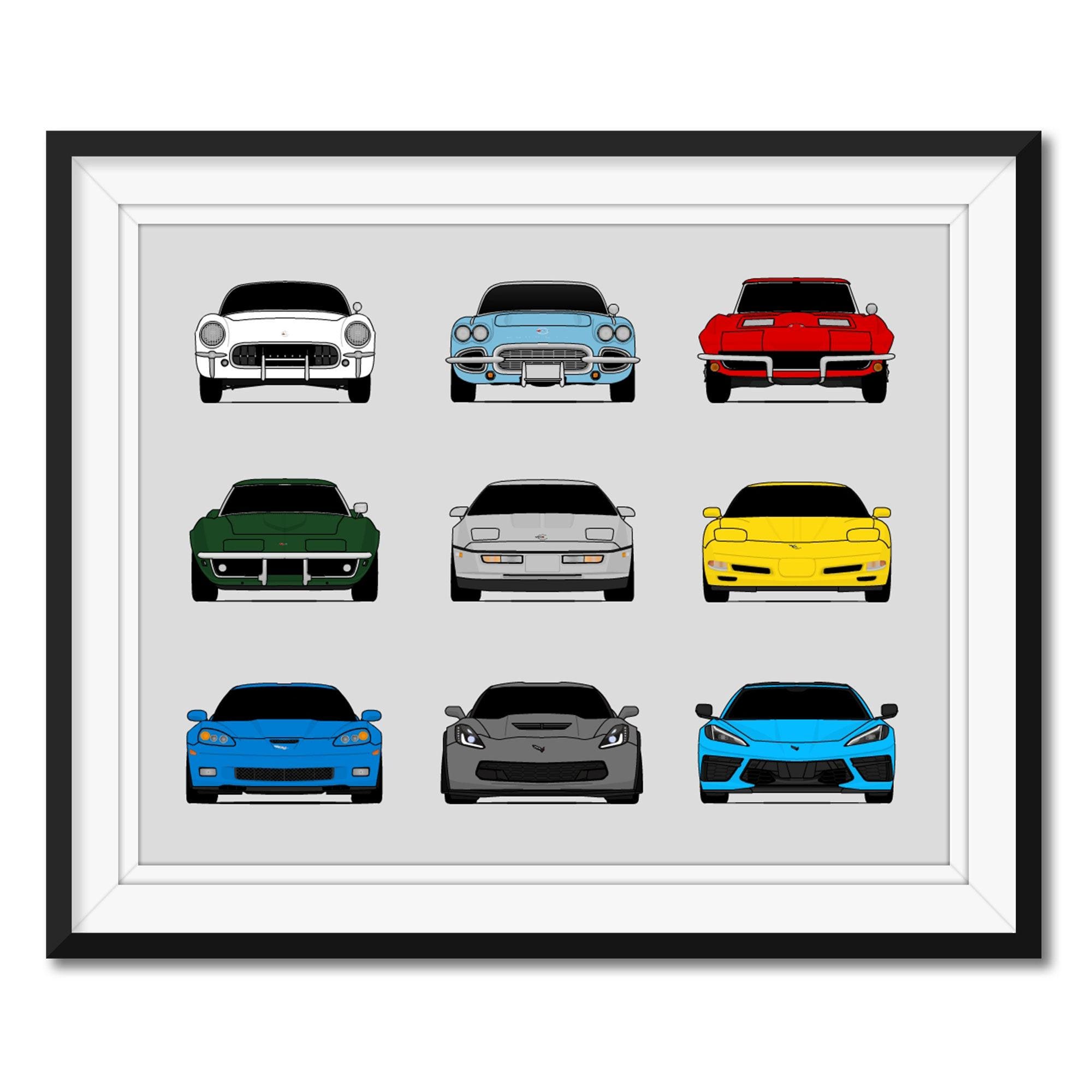 Chevy Corvette Generations (C1 C2 C3 C4 C5 C6 C7 C8) Car Poster Print ...