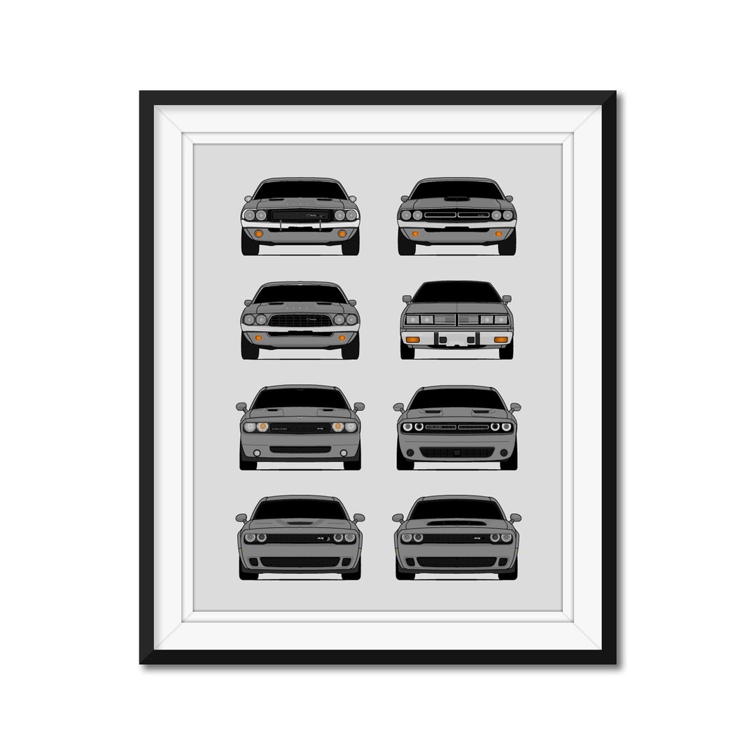 Dodge Challenger Generations Inspired Car Poster Print Wall Art of the ...