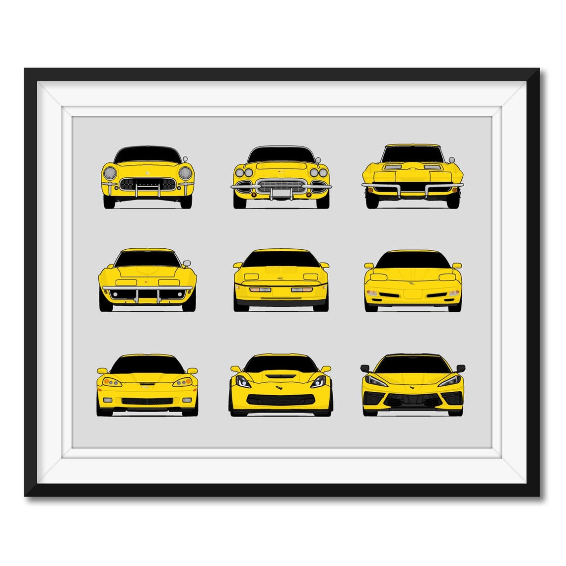 Chevy Corvette Generations (C1 C2 C3 C4 C5 C6 C7 C8) Car Poster Print ...