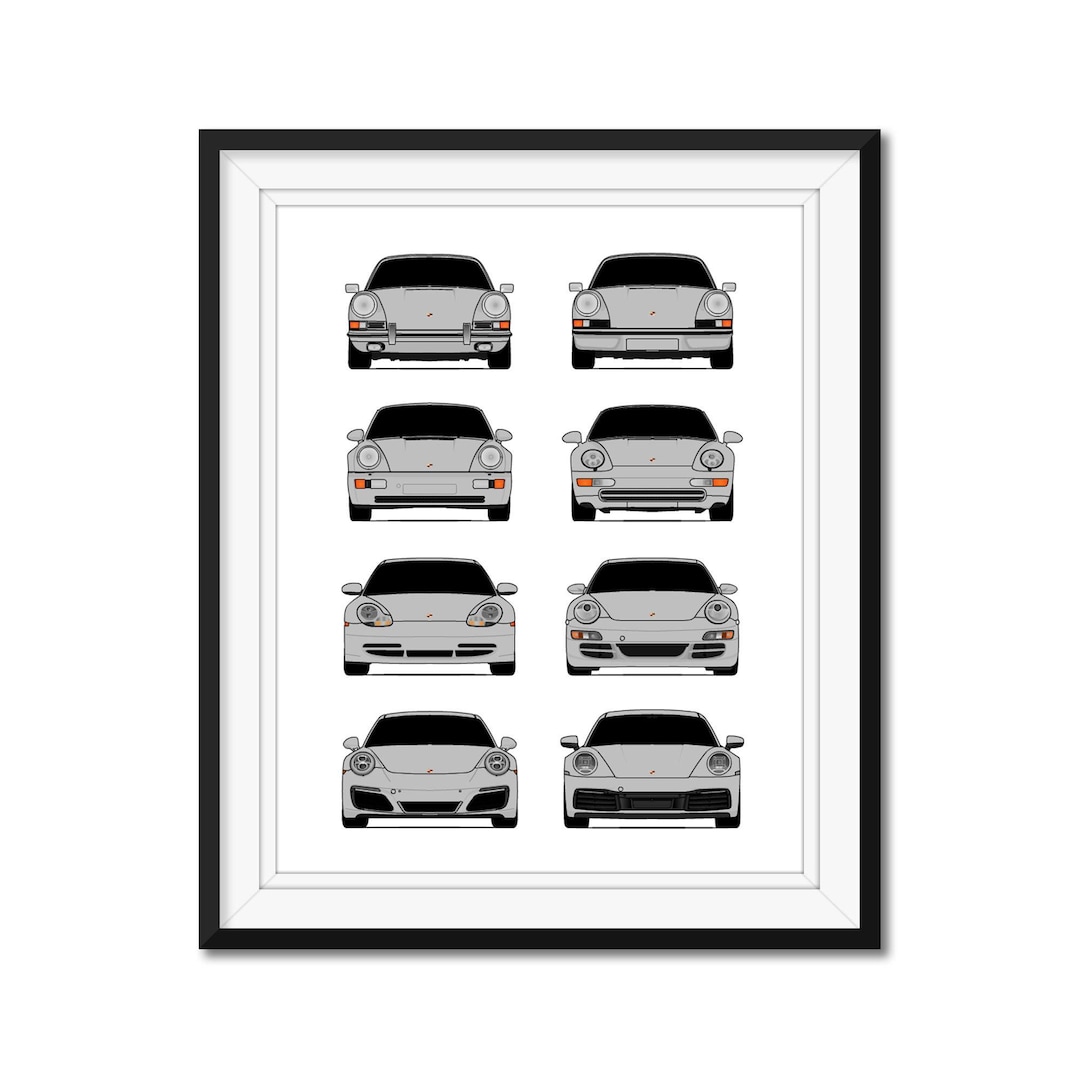 Porsche 911 Carrera Generations Poster Print Wall Art History Evolution ...