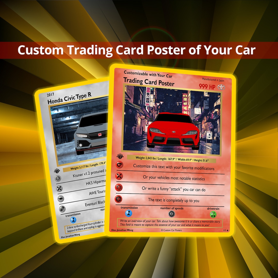 Custom Pokemon Inspired Jumbo Trading Card Poster of Your Car ...