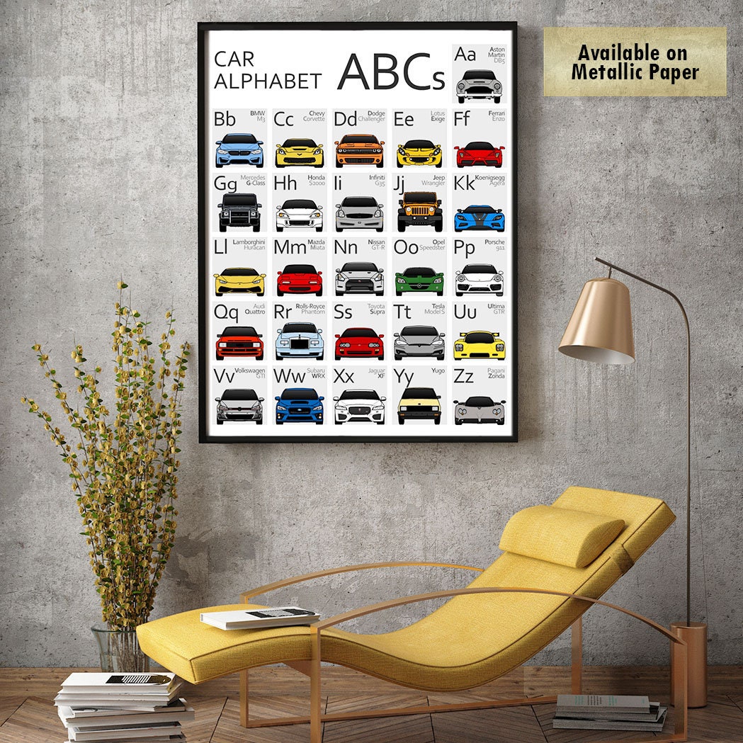 Car Nursery ABC Alphabet Car Poster Print Wall Art for Babies - Etsy