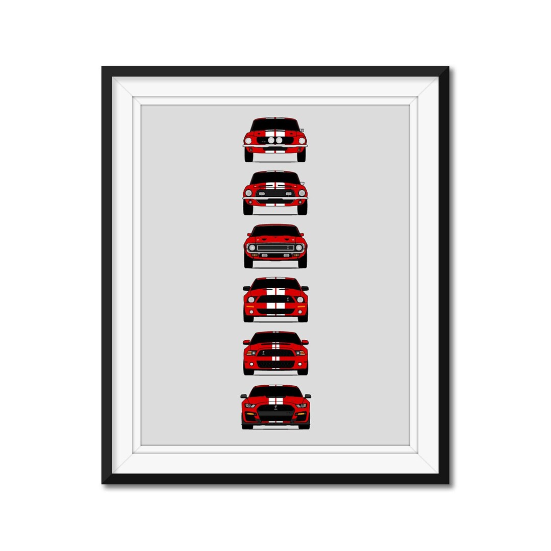 Shelby Mustang GT500 Generations Car Poster Print Wall Art of the ...