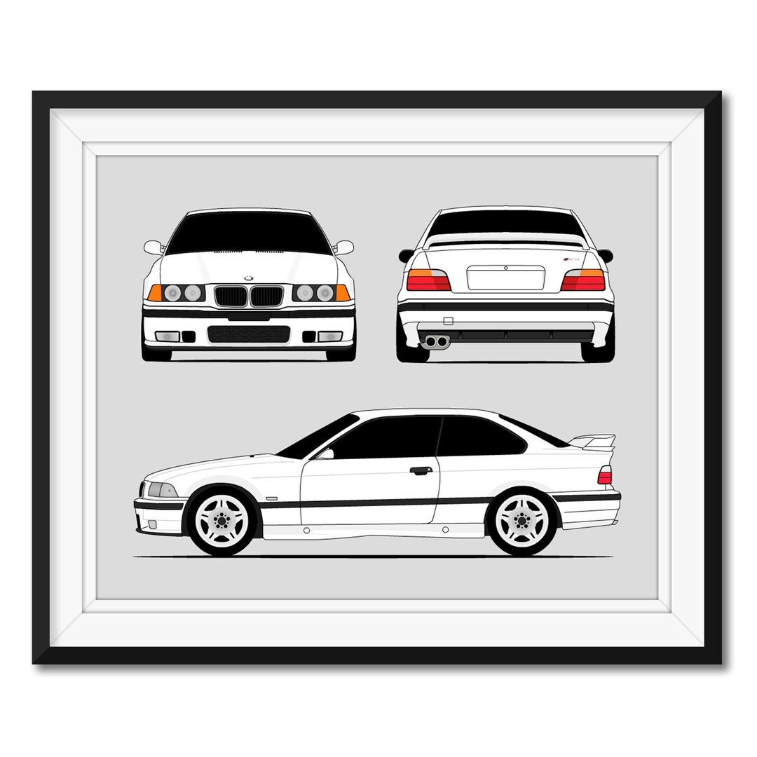 BMW M3 E36 (1995-1999) (side Profile) Car Poster Print Wall Art Decor ...