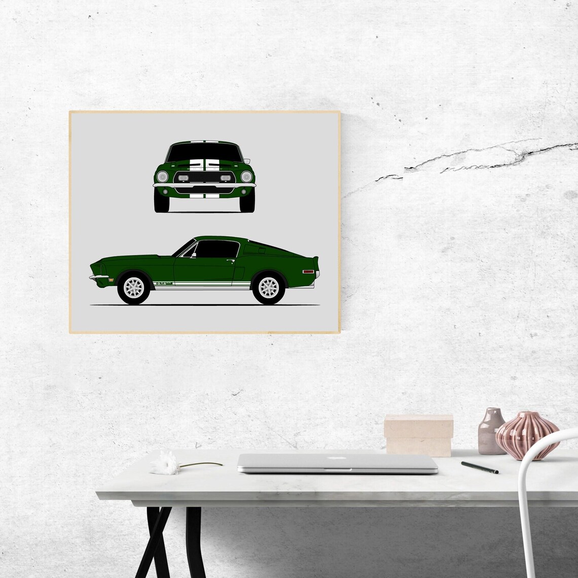 Ford Mustang 1968 Shelby GT500KR (front and Side) Cobra Car Poster ...