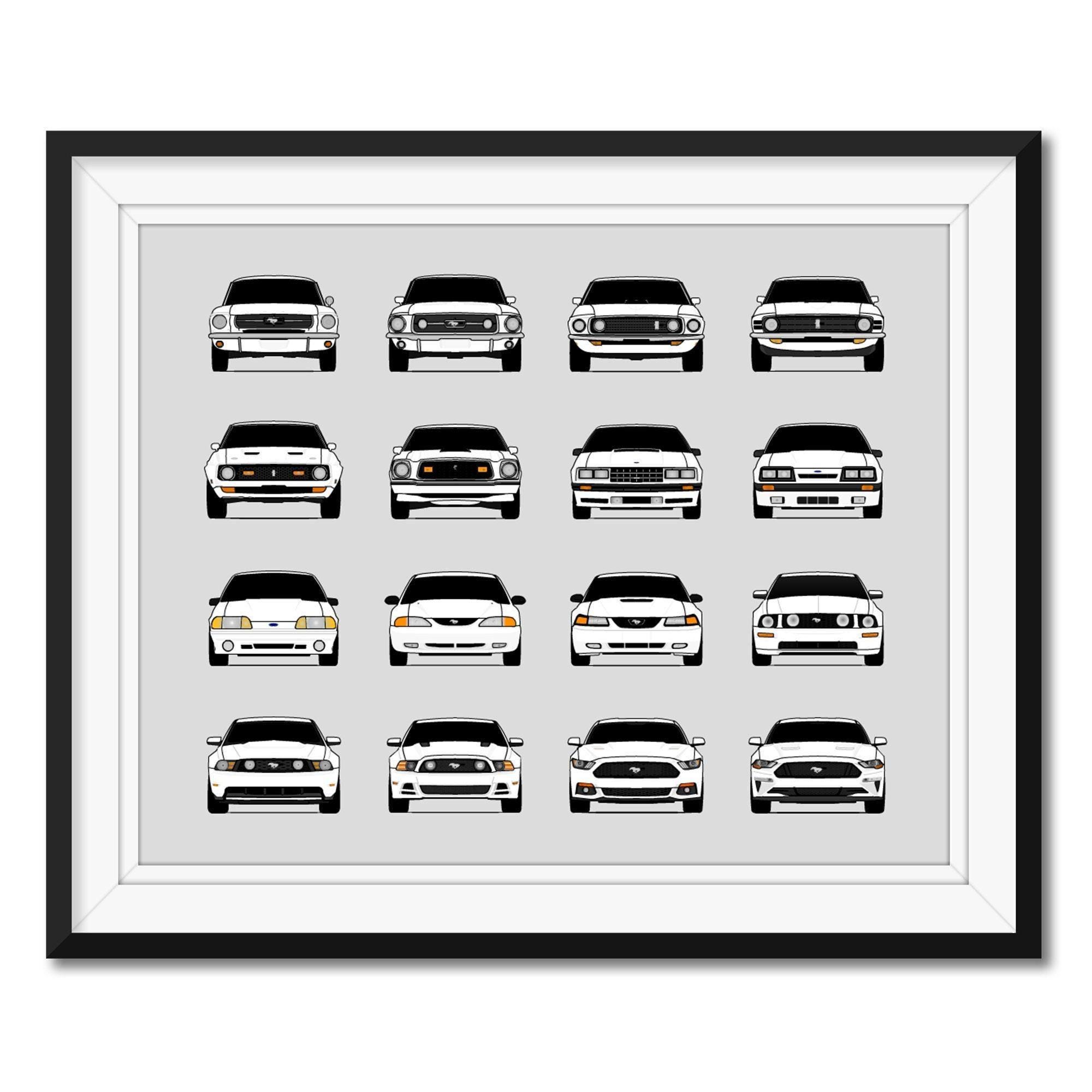 Ford Mustang Generations (landscape) Car Poster Print Wall Art Decor of ...