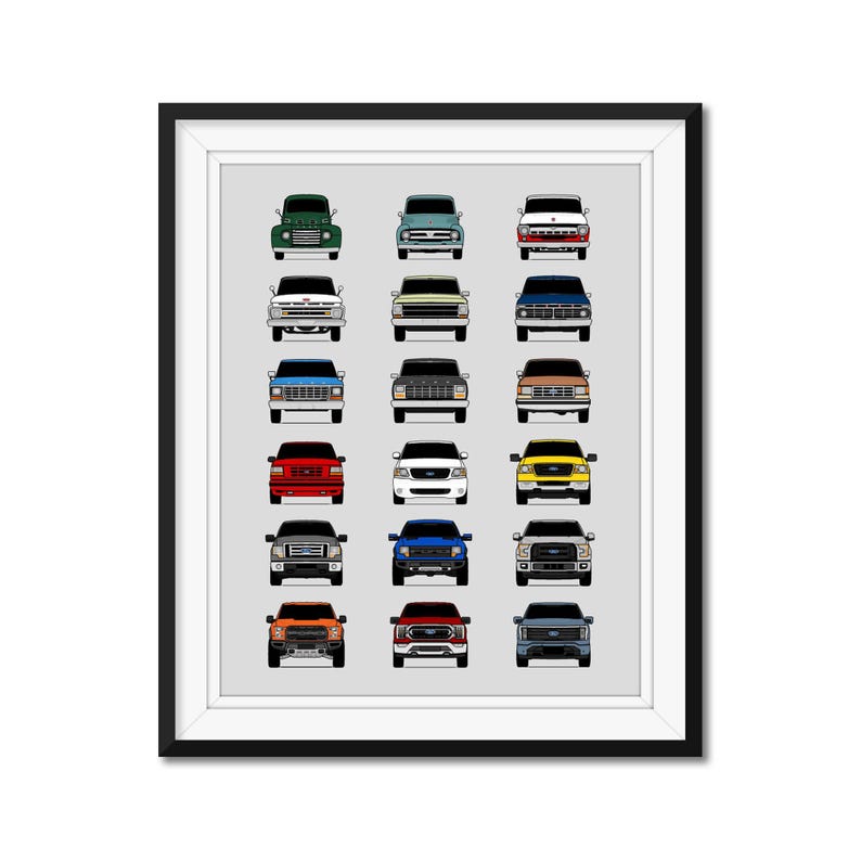 Ford F-150 Generations Car Poster Print Wall Art History and Evolution ...