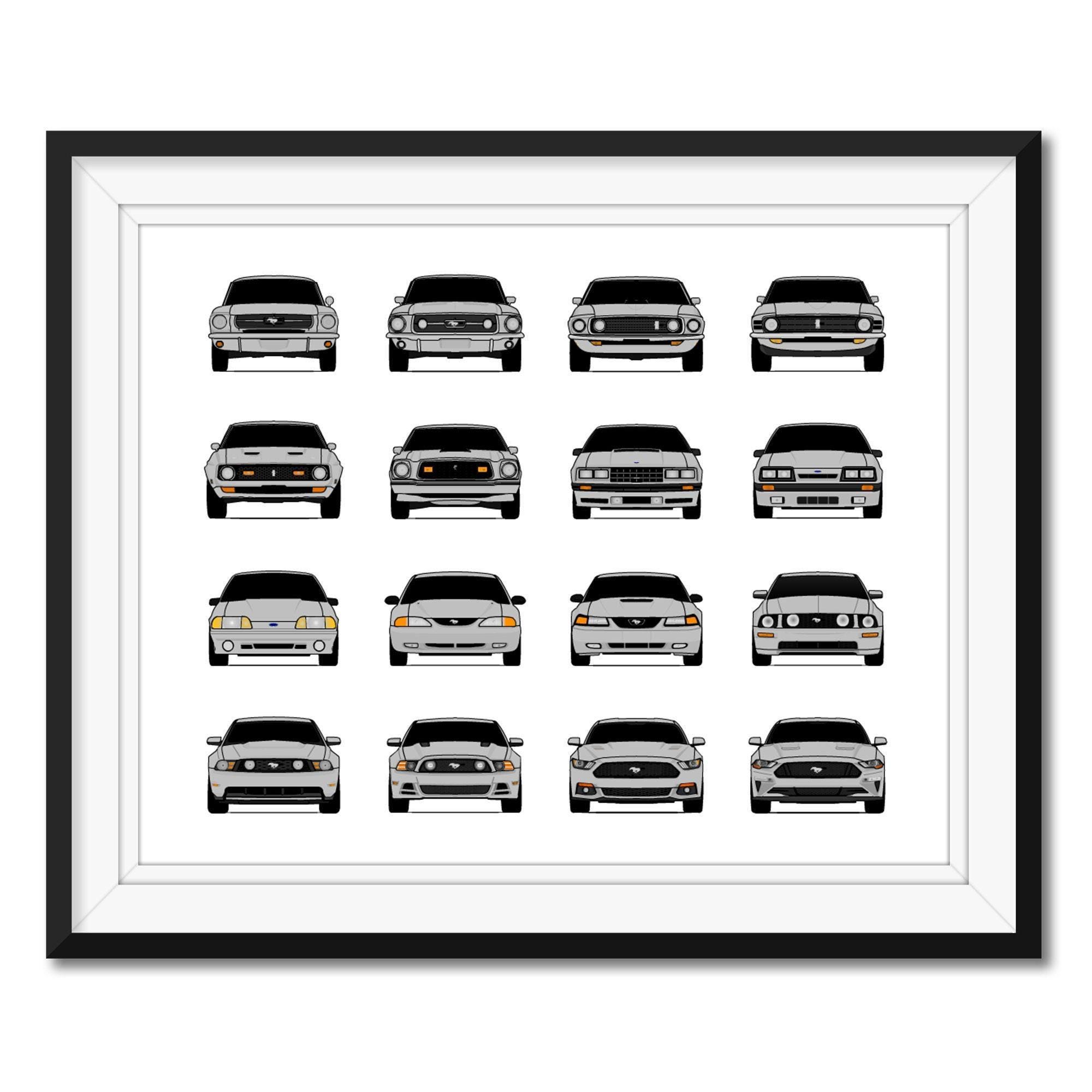 Ford Mustang Generations (landscape) Car Poster Print Wall Art Decor of ...