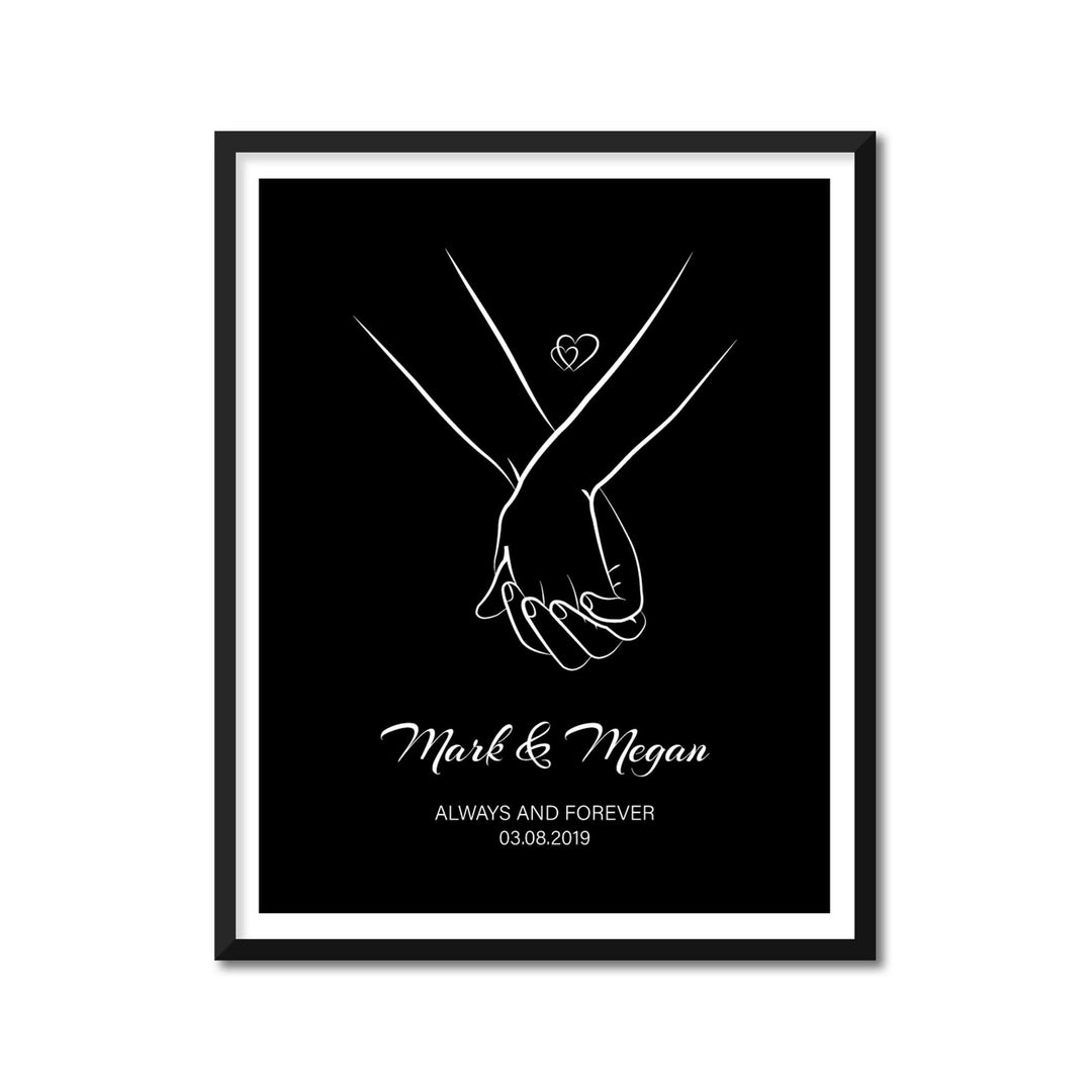 Personalized Holding Hands Couples Poster - Customized With Names ...