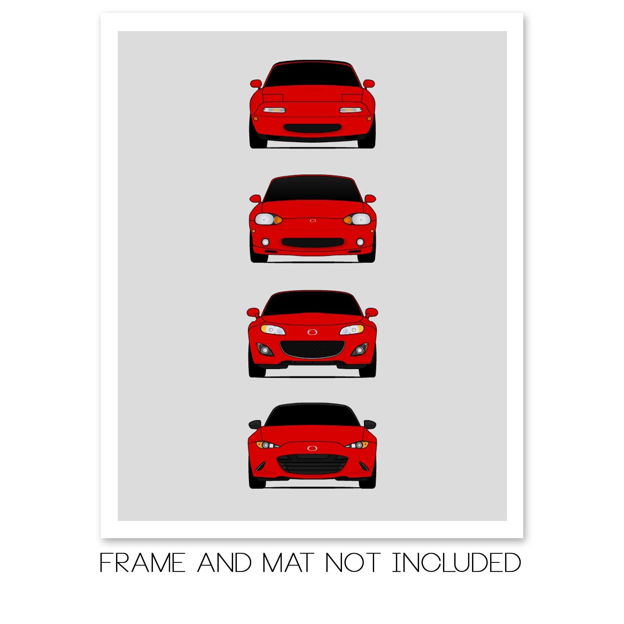Mazda Miata MX-5 Poster Print Wall Art History and Evolution Miata ...