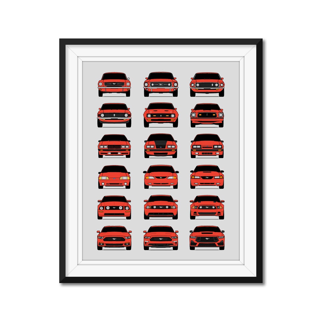 Ford Mustang Generations Inspired Car Poster Print Wall Art Decor the ...