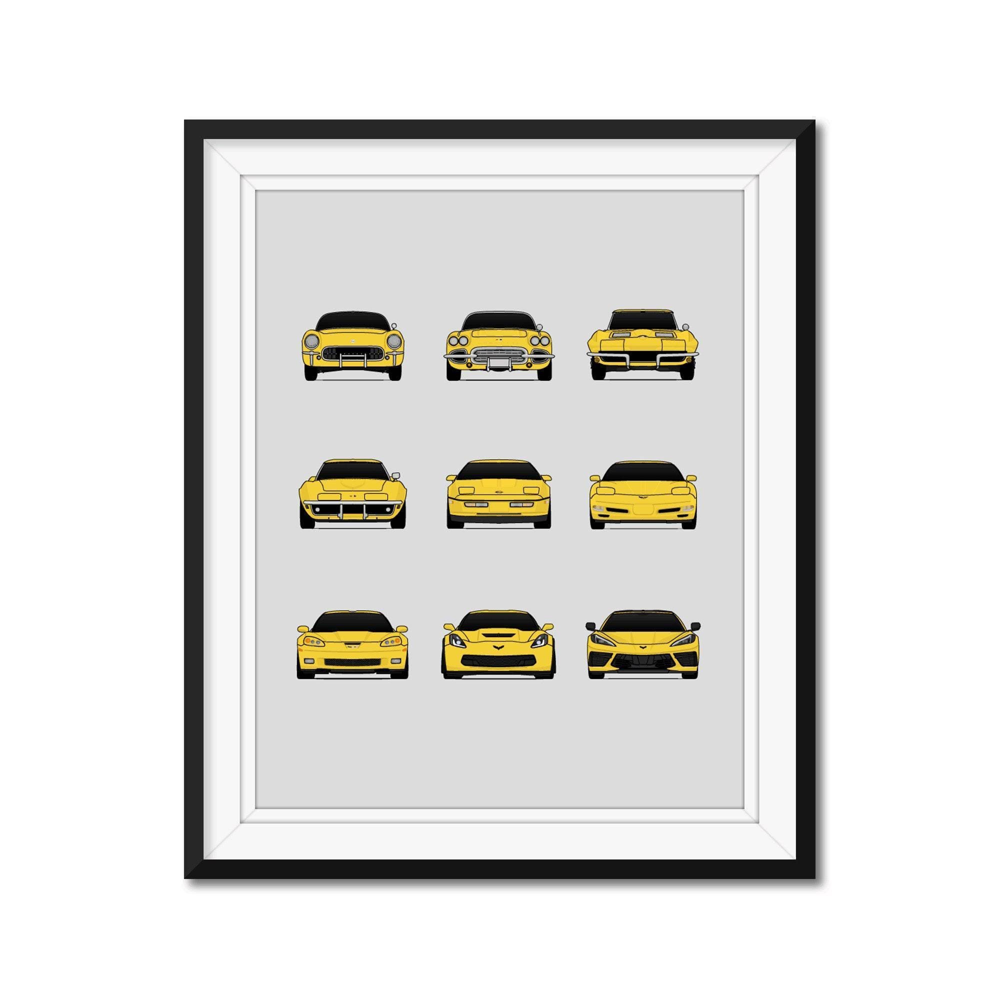 Chevy Corvette Generations (C1 C2 C3 C4 C5 C6 C7 C8) Car Poster Print ...