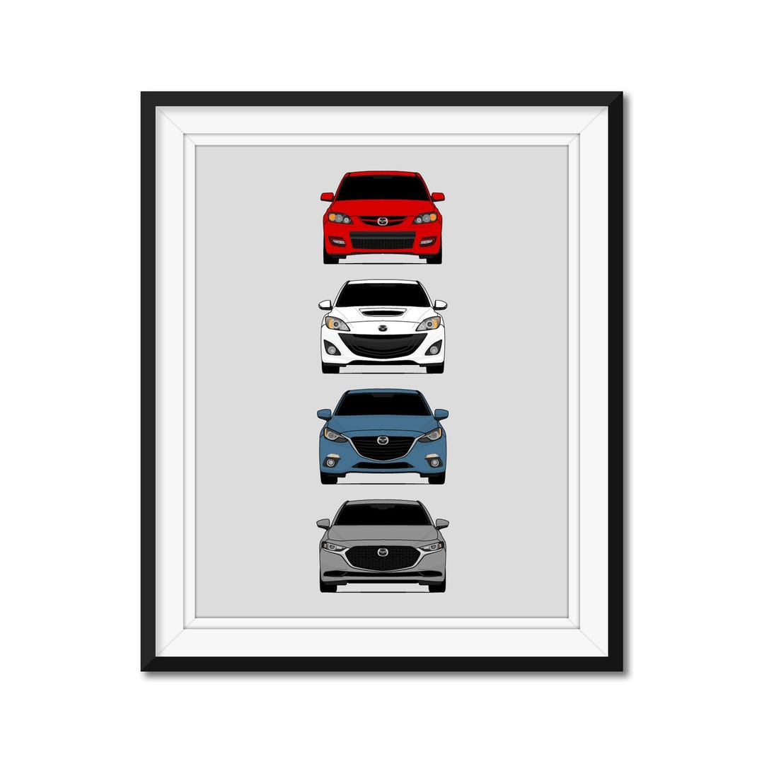 Mazda 3 Generations Car Poster Print Wall Art the History and Evolution ...